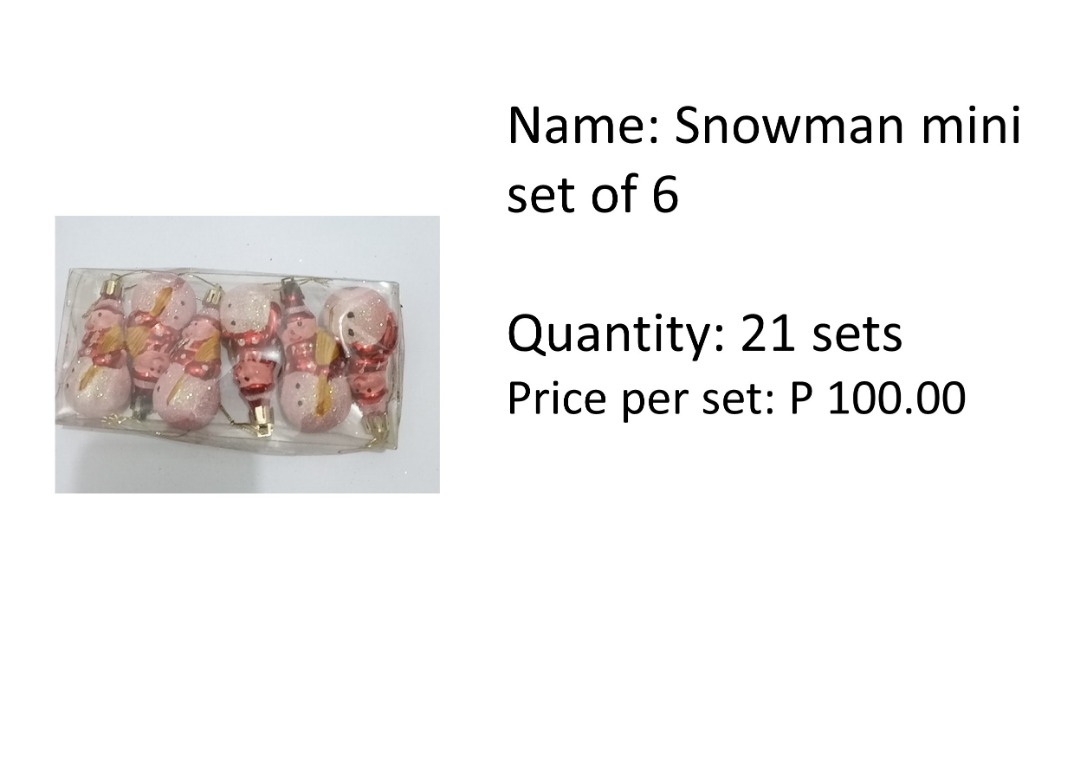 Snowman mini set of 6, Php 100.00 per pack, available item is 21 packs ...