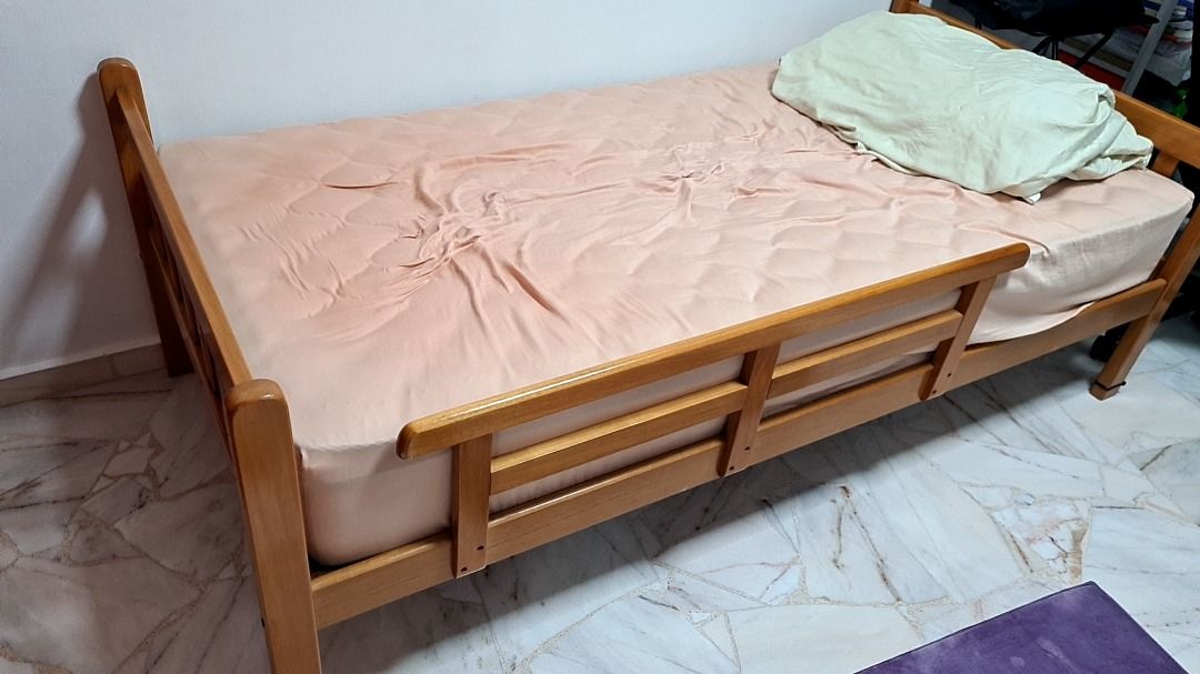 Standard single bed with mattress, Furniture & Home Living, Furniture ...