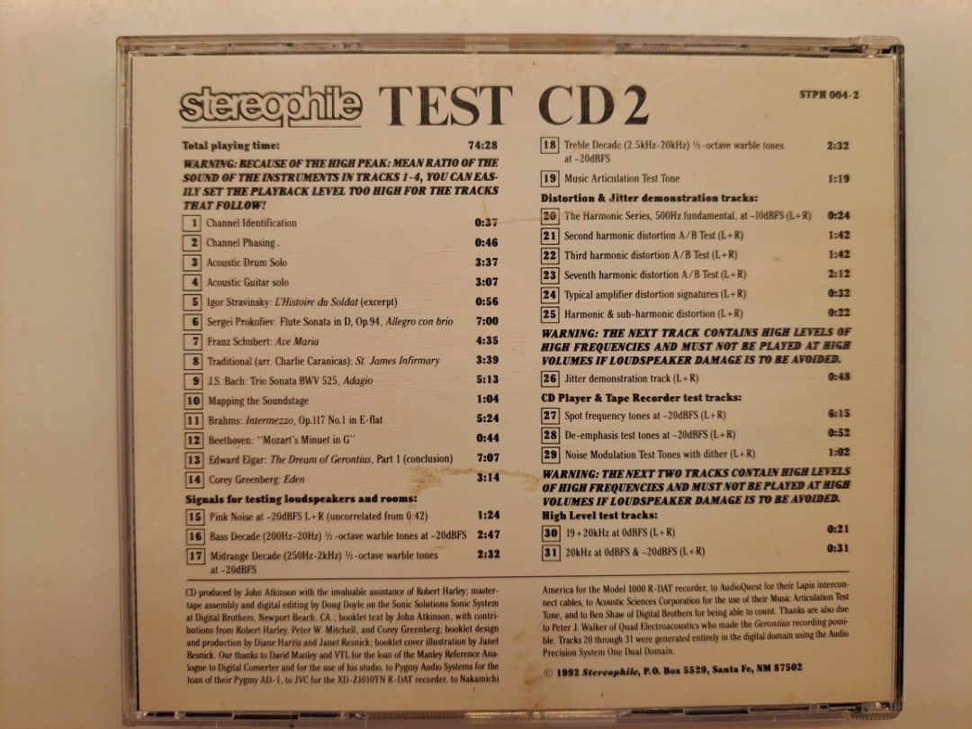 STEREOPHILE TEST CD VOLUME 2. Must have Audiophile Test CD produced by ...
