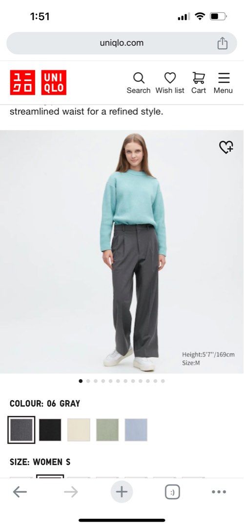 UNIQLO women pleated wide pants GREY, Women's Fashion, Bottoms, Other Bottoms on Carousell