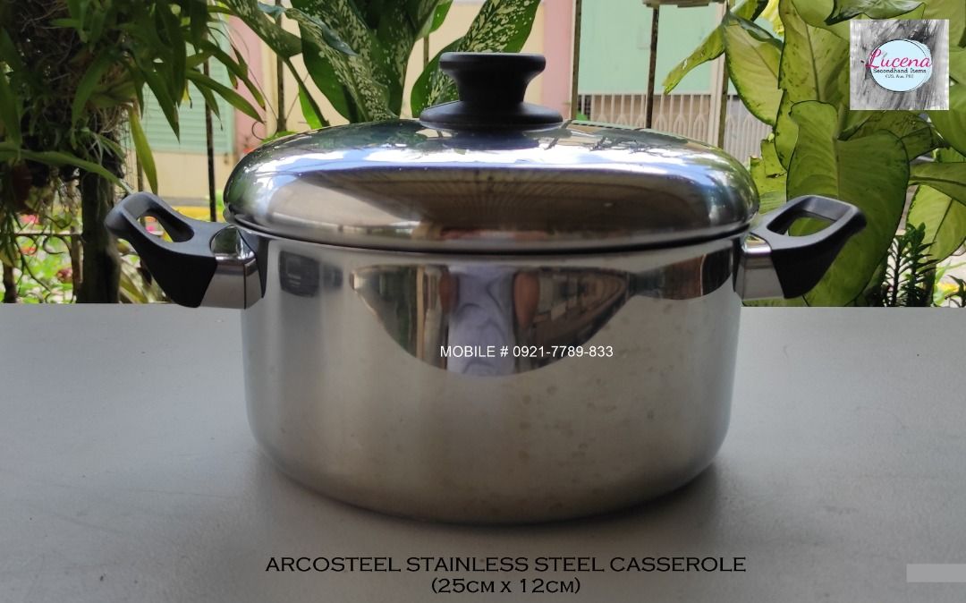 (USED) ARCOSTEEL STAINLESS STEEL CASSEROLE (25CM x 12CM), Furniture ...