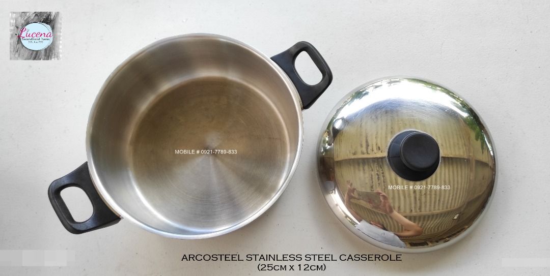 (USED) ARCOSTEEL STAINLESS STEEL CASSEROLE (25CM x 12CM), Furniture ...