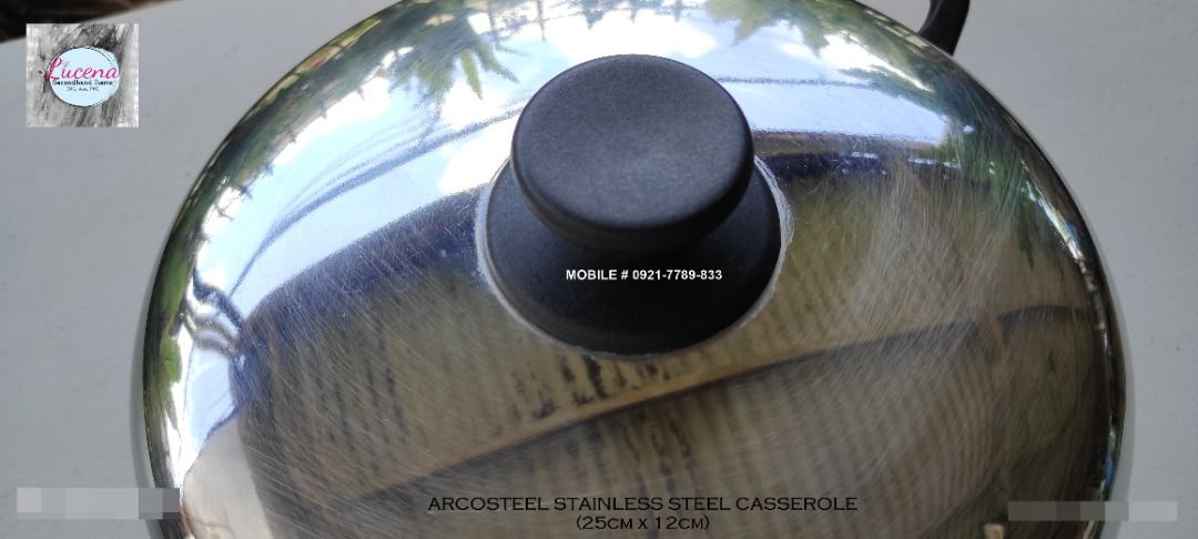 (USED) ARCOSTEEL STAINLESS STEEL CASSEROLE (25CM x 12CM), Furniture & Home Living, Kitchenware ...