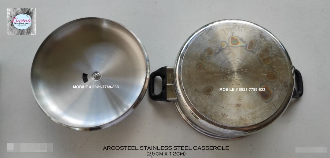 (USED) ARCOSTEEL STAINLESS STEEL CASSEROLE (25CM x 12CM), Furniture & Home Living, Kitchenware ...