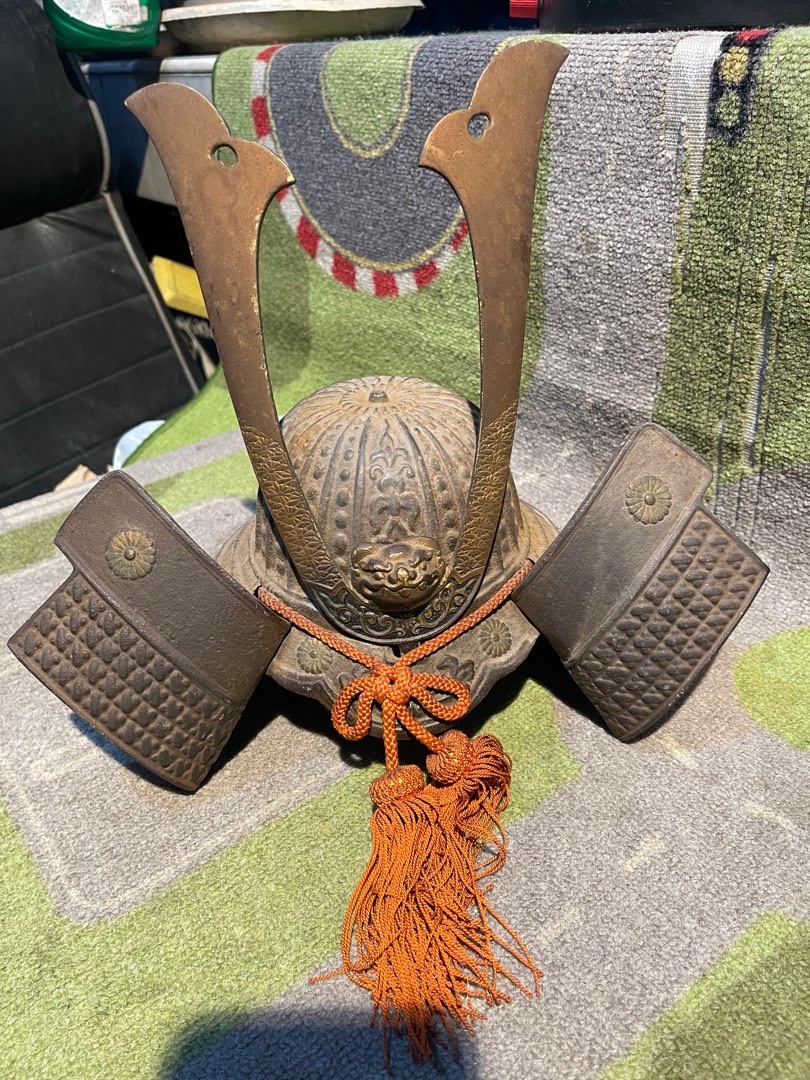 Vintage Kabuto samurai japanese warrior helmet display cast iron and ...