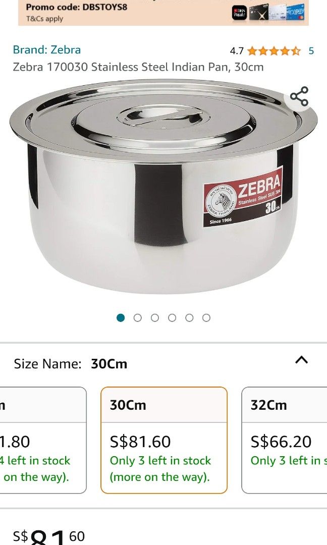 Zebra Stainless Steel Indian Pan, Furniture & Home Living, Kitchenware ...