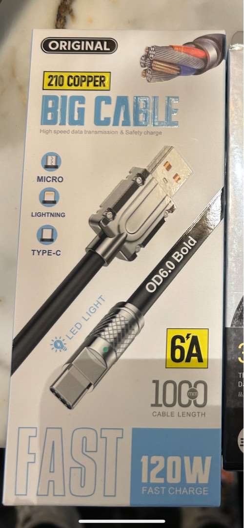 210 copper big cables fast charge 120W 1000mm cable length, 手提電話, 電話及其他 ...
