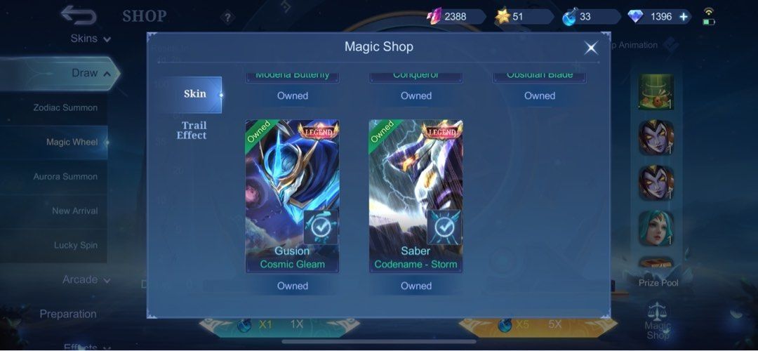 484 SKINS - Approx 12 legend crystals, 7 legend, 6 collector MLBB ...