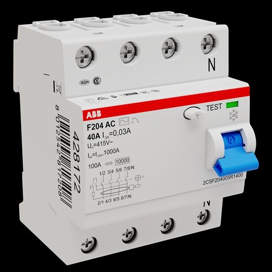 ABB RCCB, 40A, 4 Pole, 30mA, Type A ( Manufactuer P/N: 2CSF204005R1400 ...