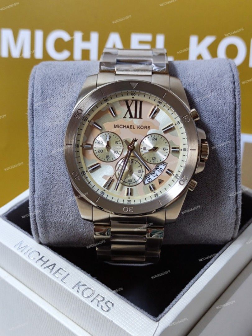 Authentic MK Brecken Map Dial Gold Tone Chronograph Watch, Men's ...