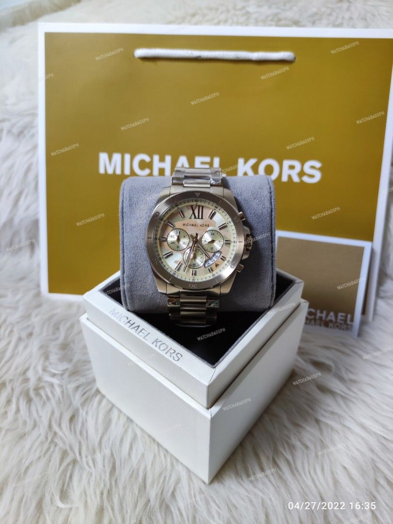 Authentic MK Brecken Map Dial Gold Tone Chronograph Watch, Men's ...