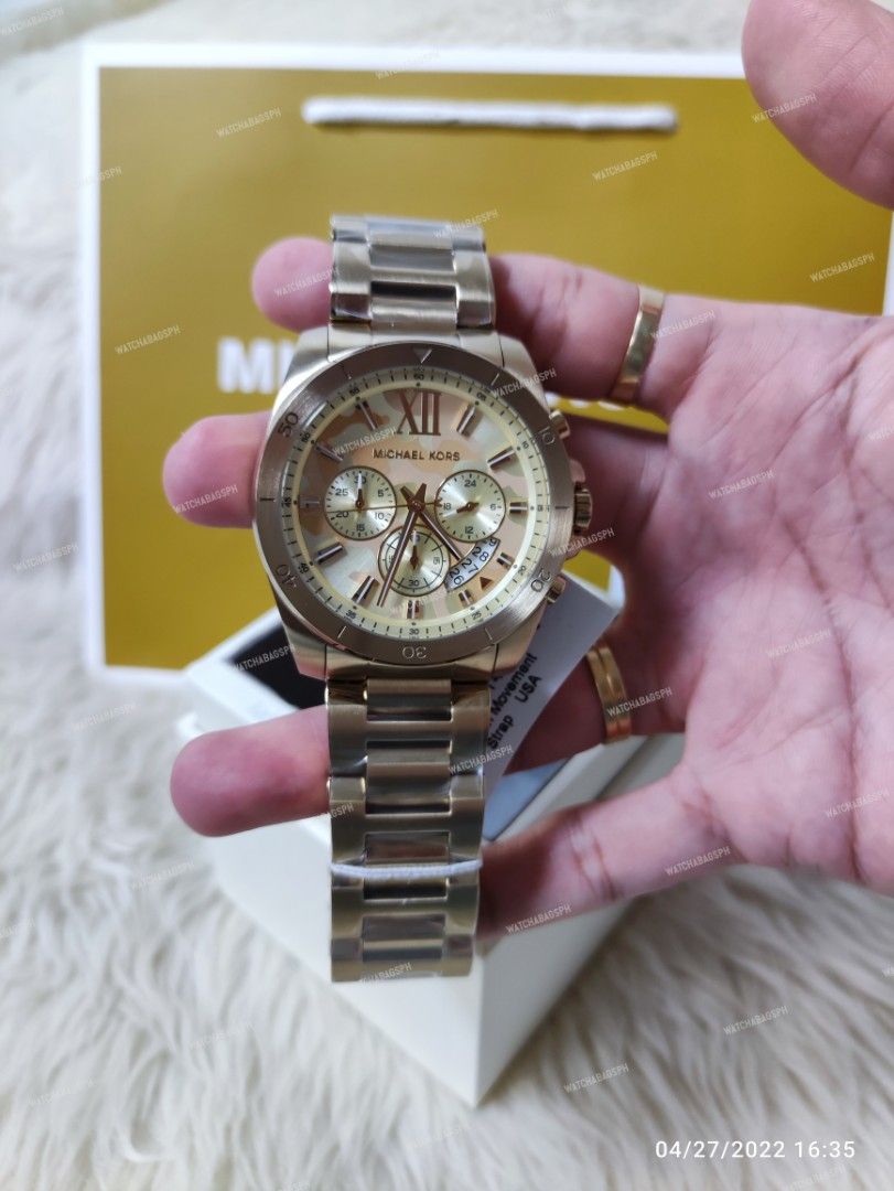 Authentic MK Brecken Map Dial Gold Tone Chronograph Watch, Men's ...