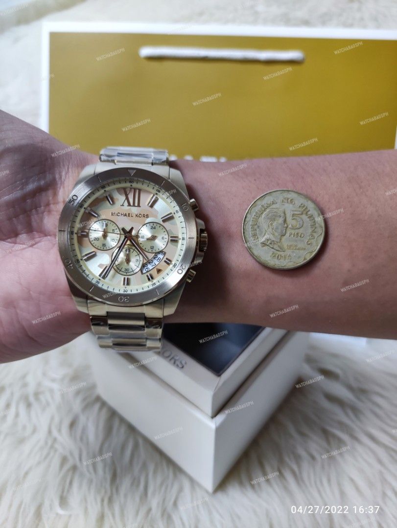 Authentic MK Brecken Map Dial Gold Tone Chronograph Watch, Men's ...