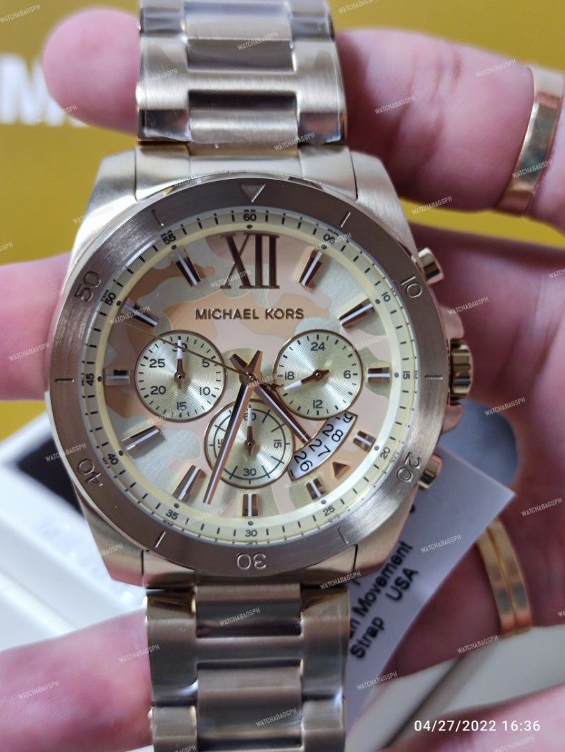 Authentic MK Brecken Map Dial Gold Tone Chronograph Watch, Men's ...