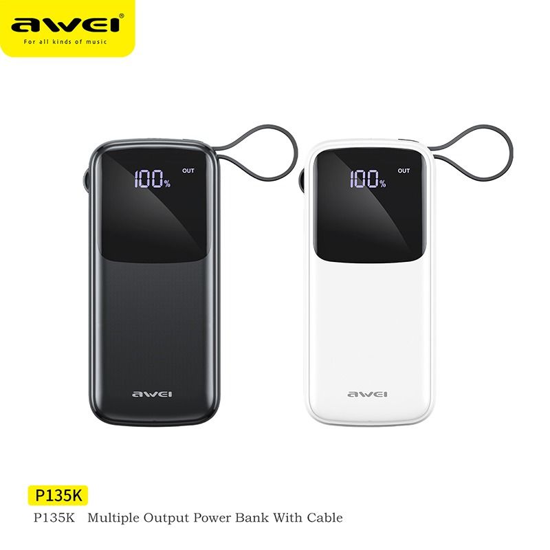 Awei P135K 20000mAh Portable Charging Powerbank With LED Micro-B/Type-C ...
