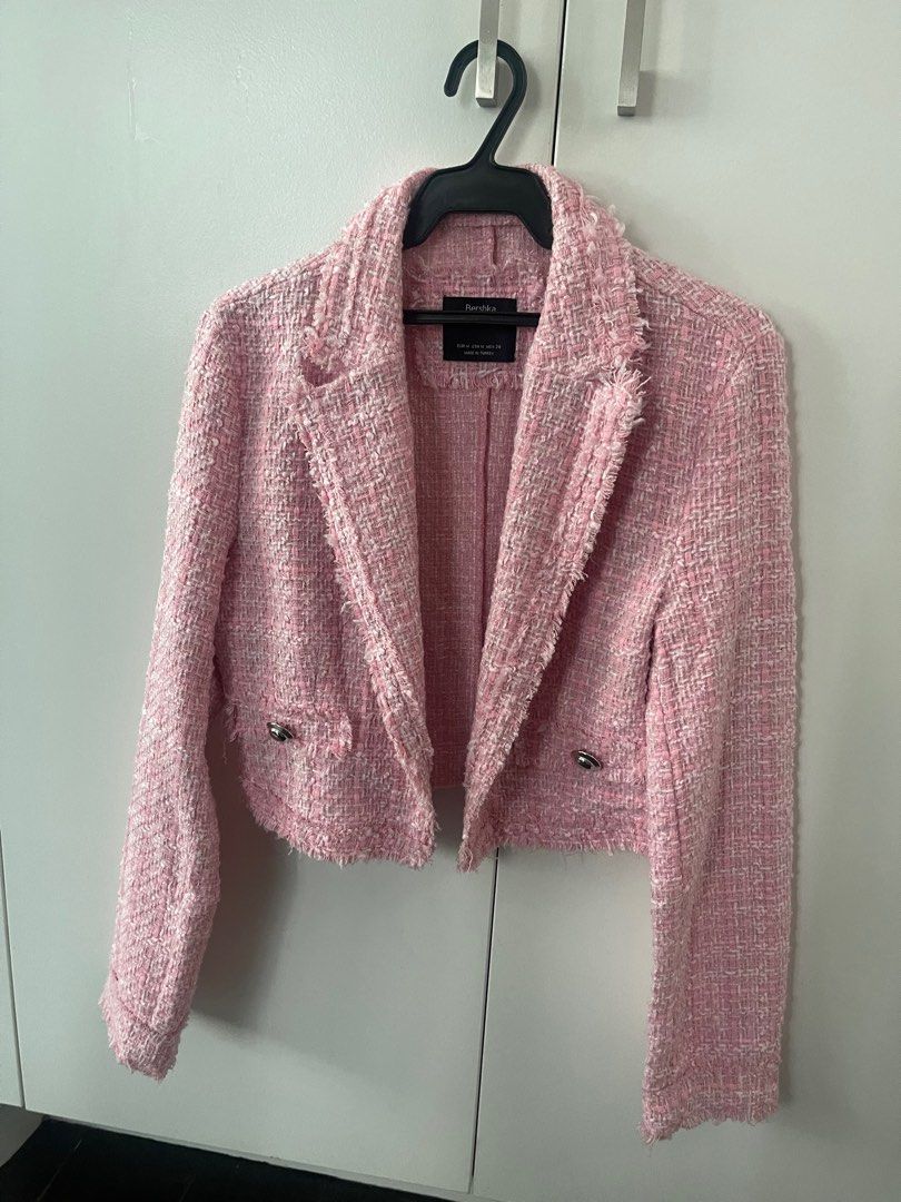Barbie pink tweed blazer, Women's Fashion, Tops, Longsleeves on Carousell