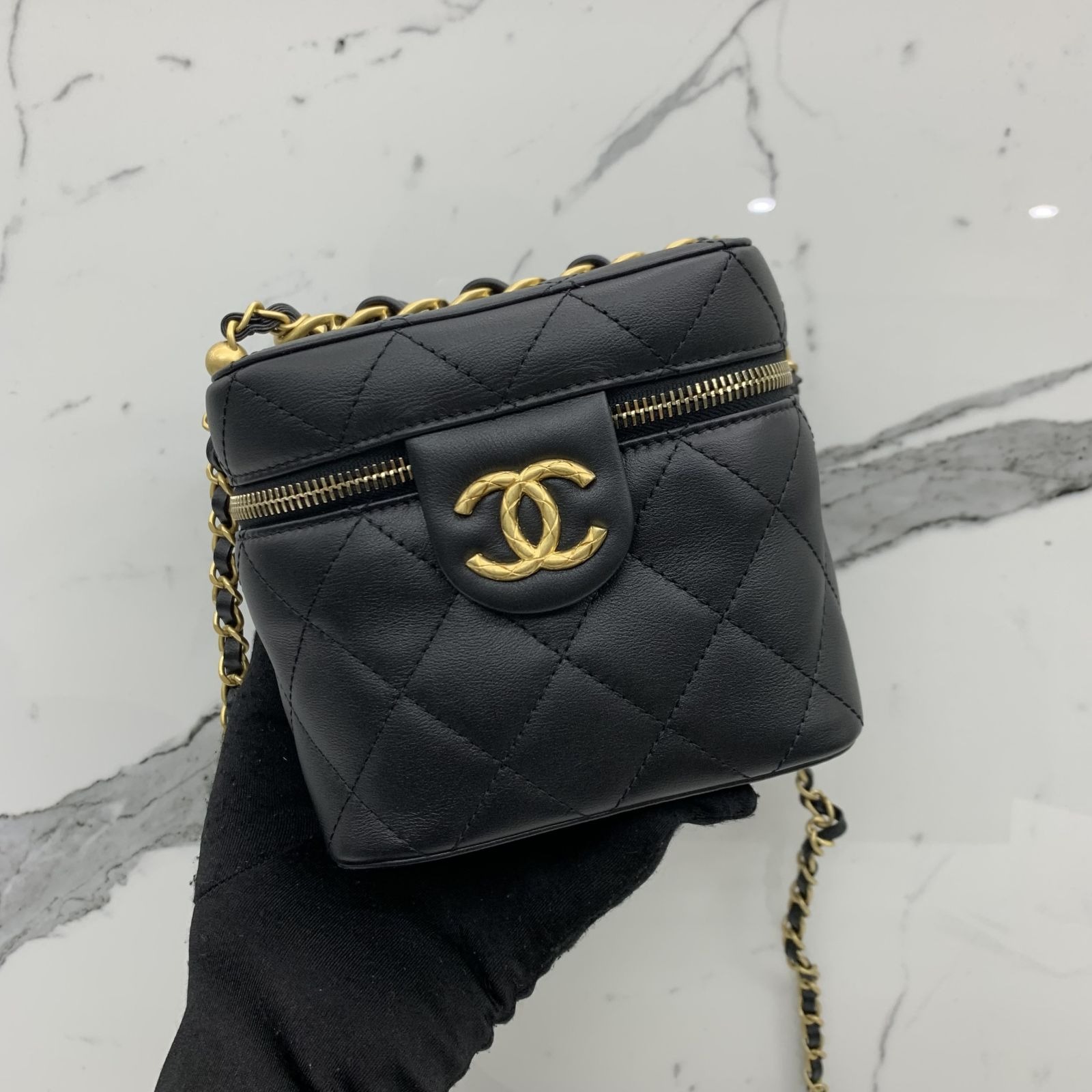CHANEL AS3228 BLACK MATELASSE MICROCHIP VANITY CHAIN SHOULDER BAG ...