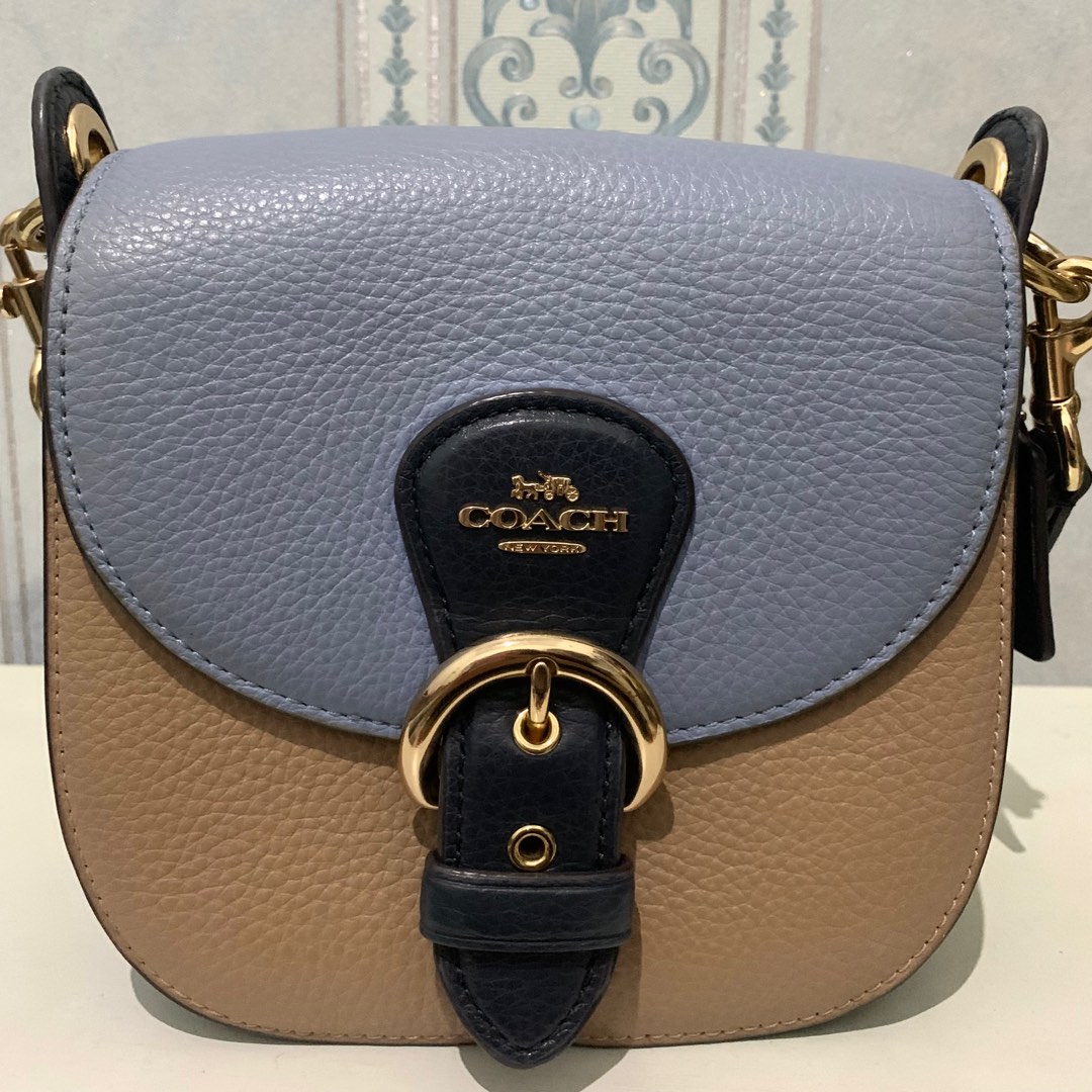 Coach Kleo Shoulder Bag 17 colorblock light kaki/ blue, Fesyen Wanita ...