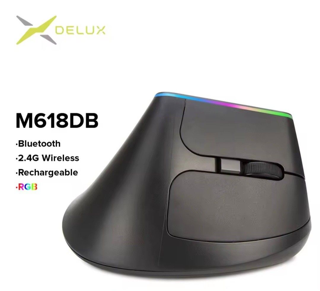 Delux Ergonomic Vertical Mouse Silent Mouse Wireless Bluetooth Mouse Type C Rechargeable RGB ...