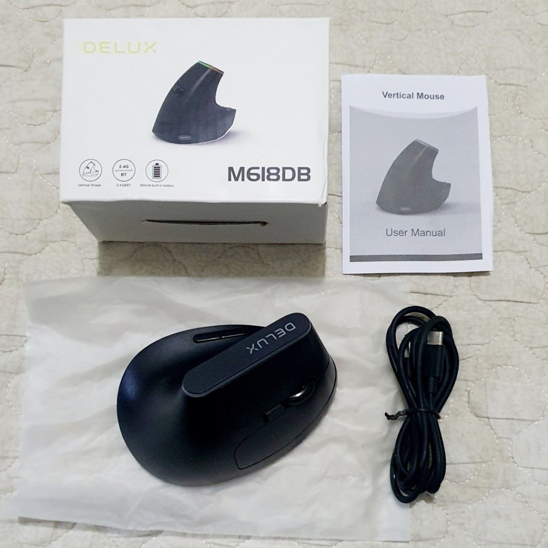 Delux Ergonomic Vertical Mouse Silent Mouse Wireless Bluetooth Mouse Type C Rechargeable RGB ...