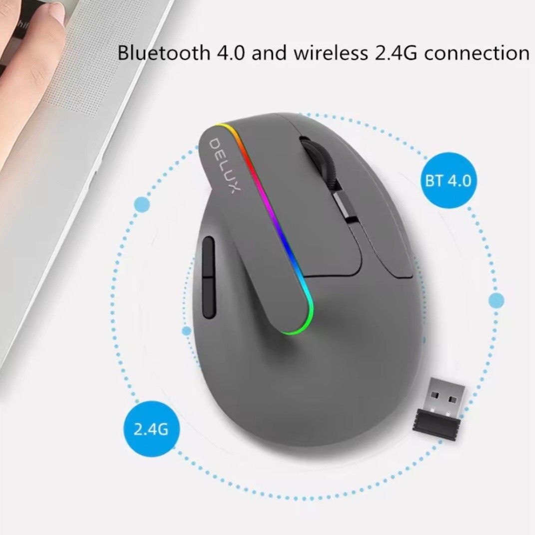 Delux Ergonomic Vertical Mouse Silent Mouse Wireless Bluetooth Mouse Type C Rechargeable RGB ...