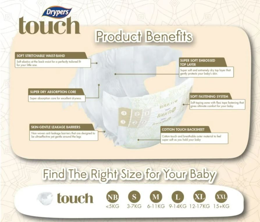 Drypers Touch Pro Skin Technology Diapers | Premium Diaper | Medium ...