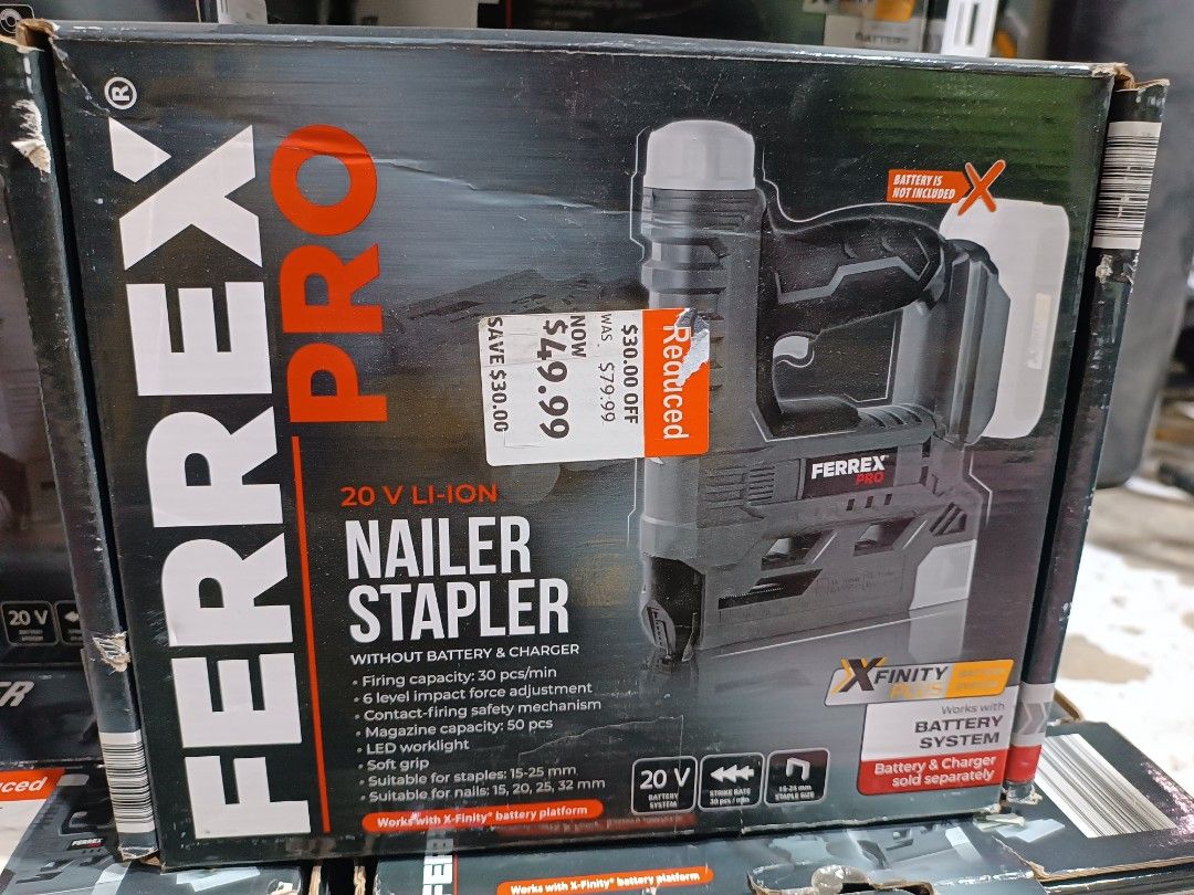 Ferrex Pro Cordless Nailer Stapler Skin Only, Furniture & Home Living ...