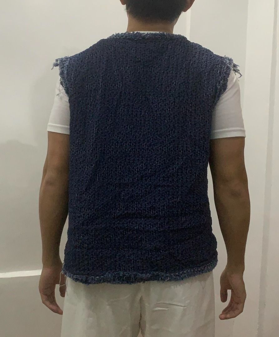 THRIFTED Blue Knitted Vest, Men's Fashion, Tops & Sets, Vests on Carousell