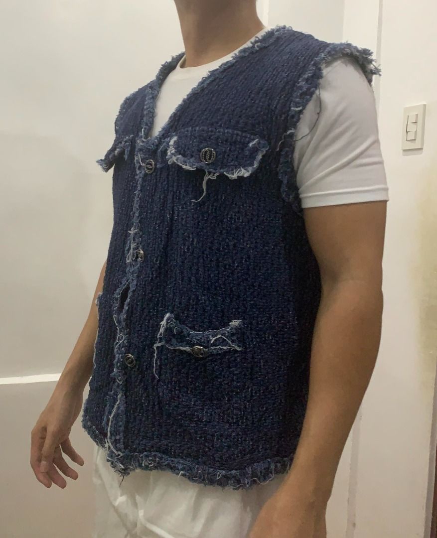 THRIFTED Blue Knitted Vest, Men's Fashion, Tops & Sets, Vests on Carousell