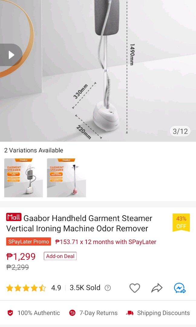 Gaabor Handheld Garmet steam iron almost new, TV & Home Appliances ...