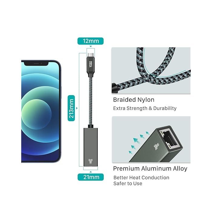 (H58) YOSH USB C to Ethernet Adapter, Thunderbolt 3/Type-C to RJ45 ...
