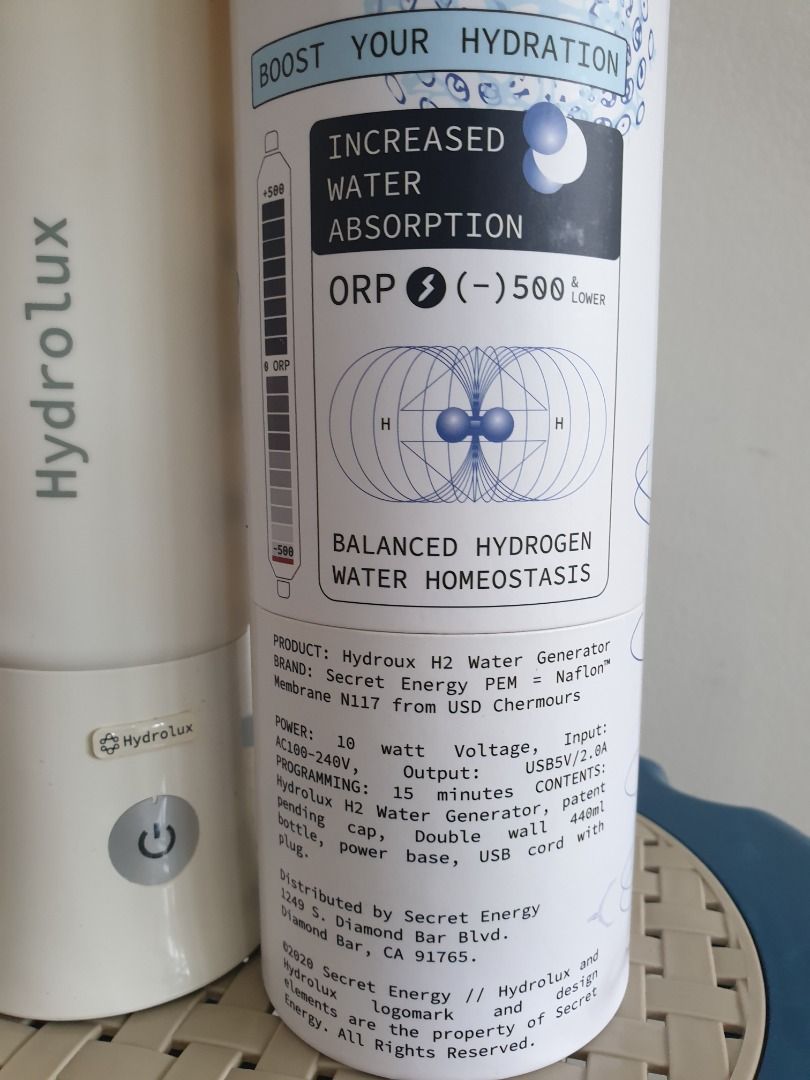 Hydrolux Portable Molecular Hydrogen Water Generator (up to 3500 ppb of ...