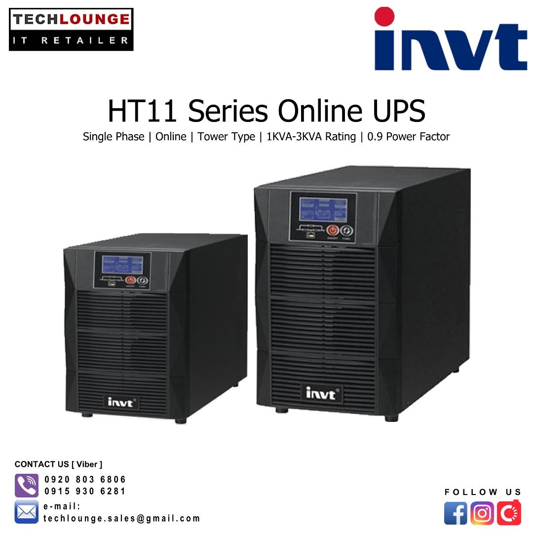 INVT HT11 Series Online Tower UPS, Sngle Phase, 1KVA/900W - 3KVA/2700W, 0.9 PF, LCD, Computers ...