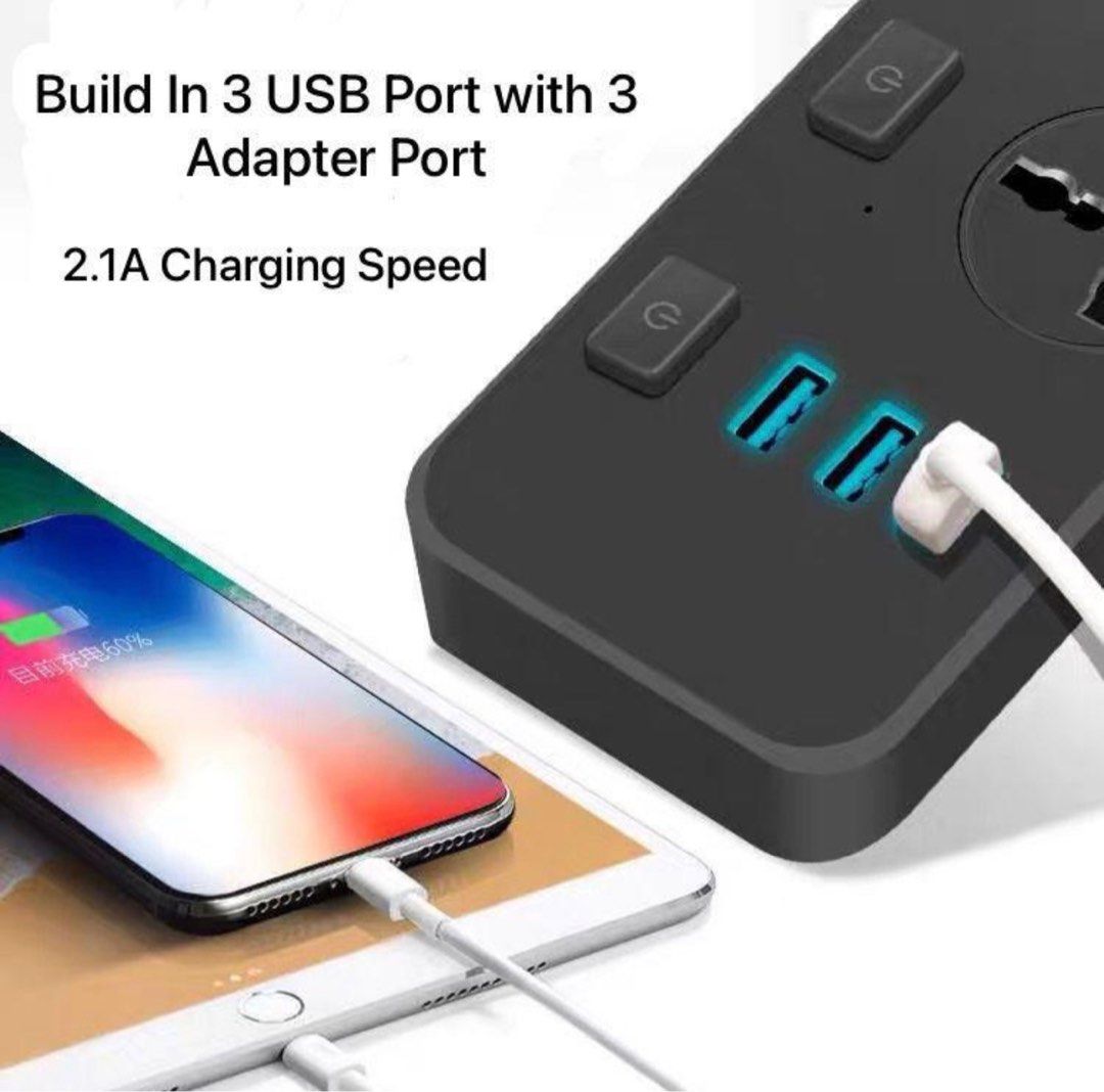 IQ Power Tb-T14 2.1A 2 Meter Flame Retardant Power Socket with 3 Usb ...