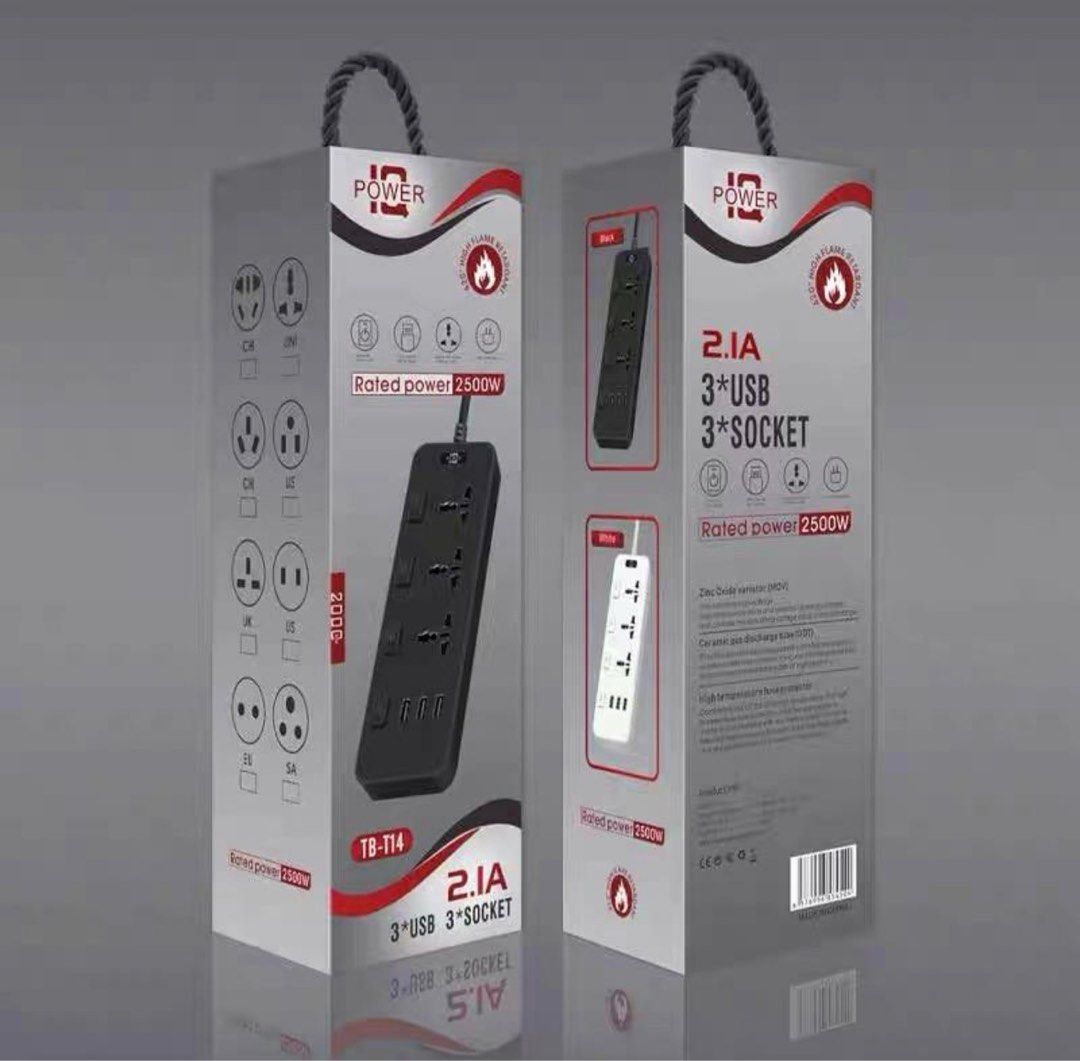 IQ Power Tb-T14 2.1A 2 Meter Flame Retardant Power Socket with 3 Usb ...