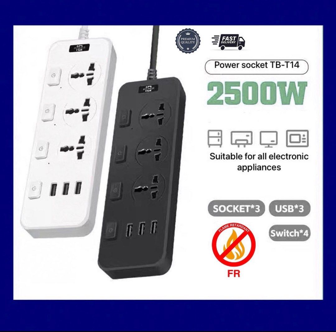 IQ Power Tb-T14 2.1A 2 Meter Flame Retardant Power Socket with 3 Usb ...