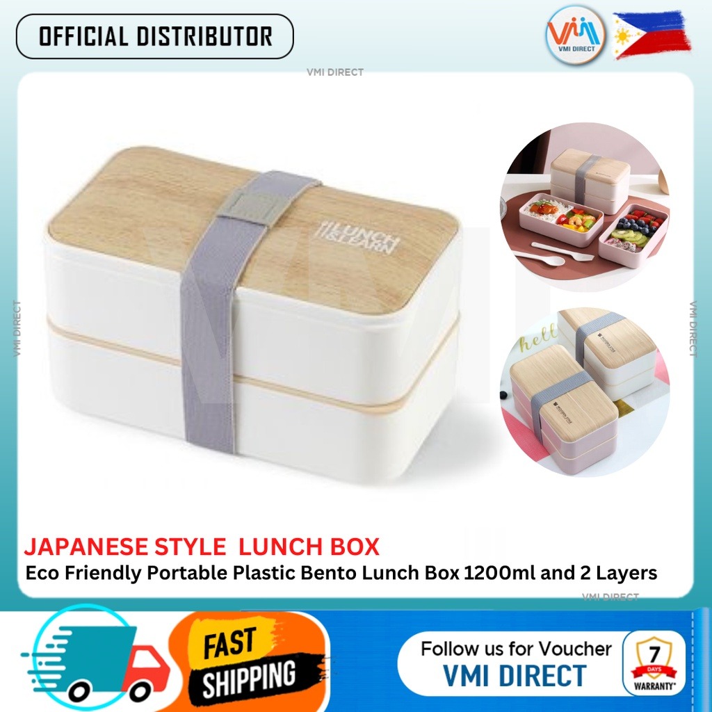 Japanese Style Double Bento Box Plastic cover Leak-proof Premium Bento ...