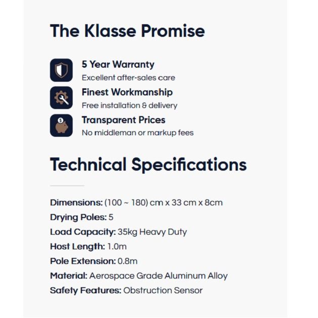 KLASSE Smart Laundry Rack CLASSIC (Up to 35KG Load), Furniture & Home ...