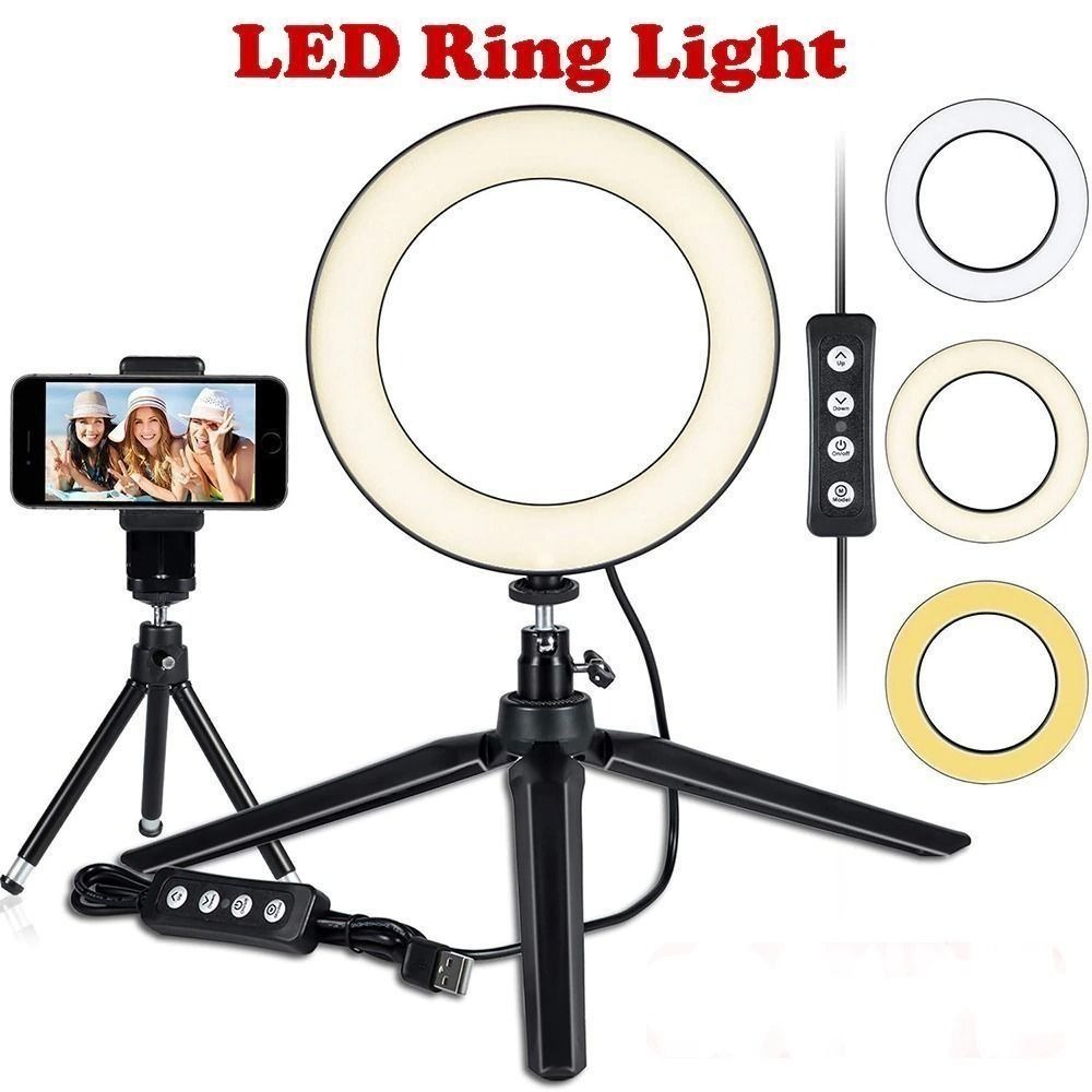 LED Ring Light 6" with Tripod Stand,Three-speed Stepless Light Mode and ...