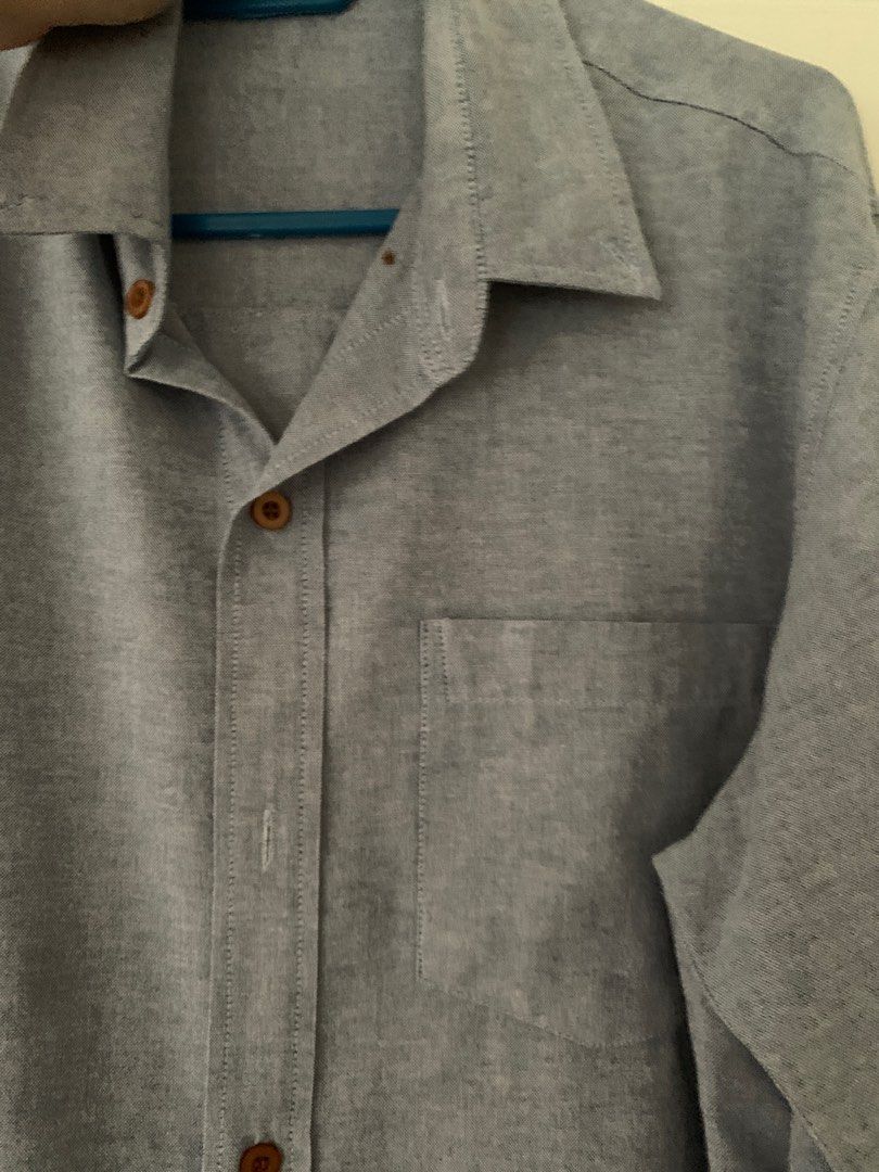 Light Grey Collared Shirt with Pocket, Men's Fashion, Tops & Sets ...