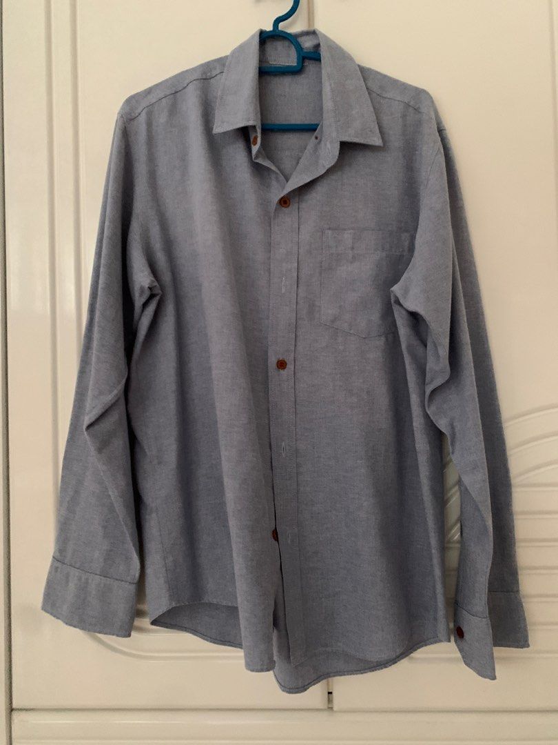 Light Grey Collared Shirt with Pocket, Men's Fashion, Tops & Sets ...
