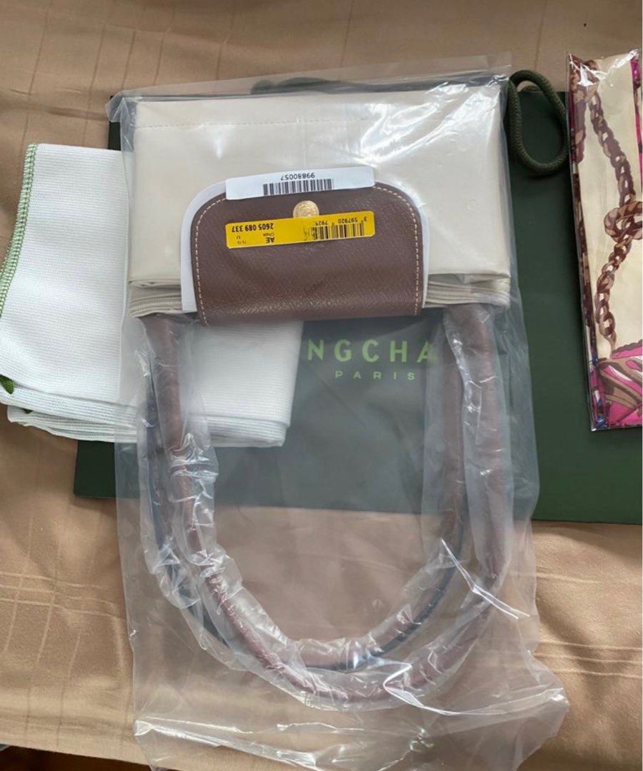 Longchamp Le Pliage Medium Beige Paper Cream colour Long handle brown ...