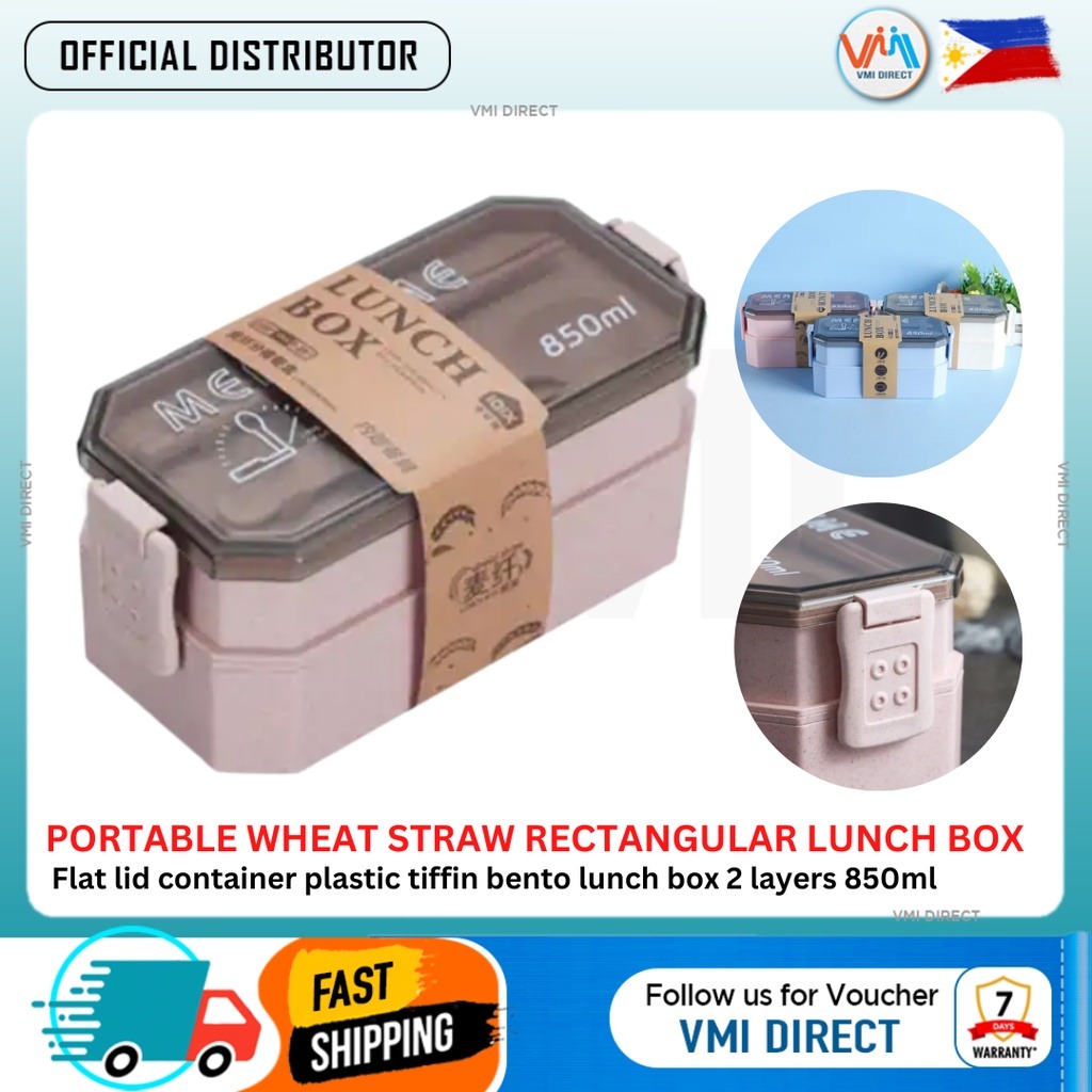 Lunch box Portable wheat straw rectangular flat lid container plastic ...