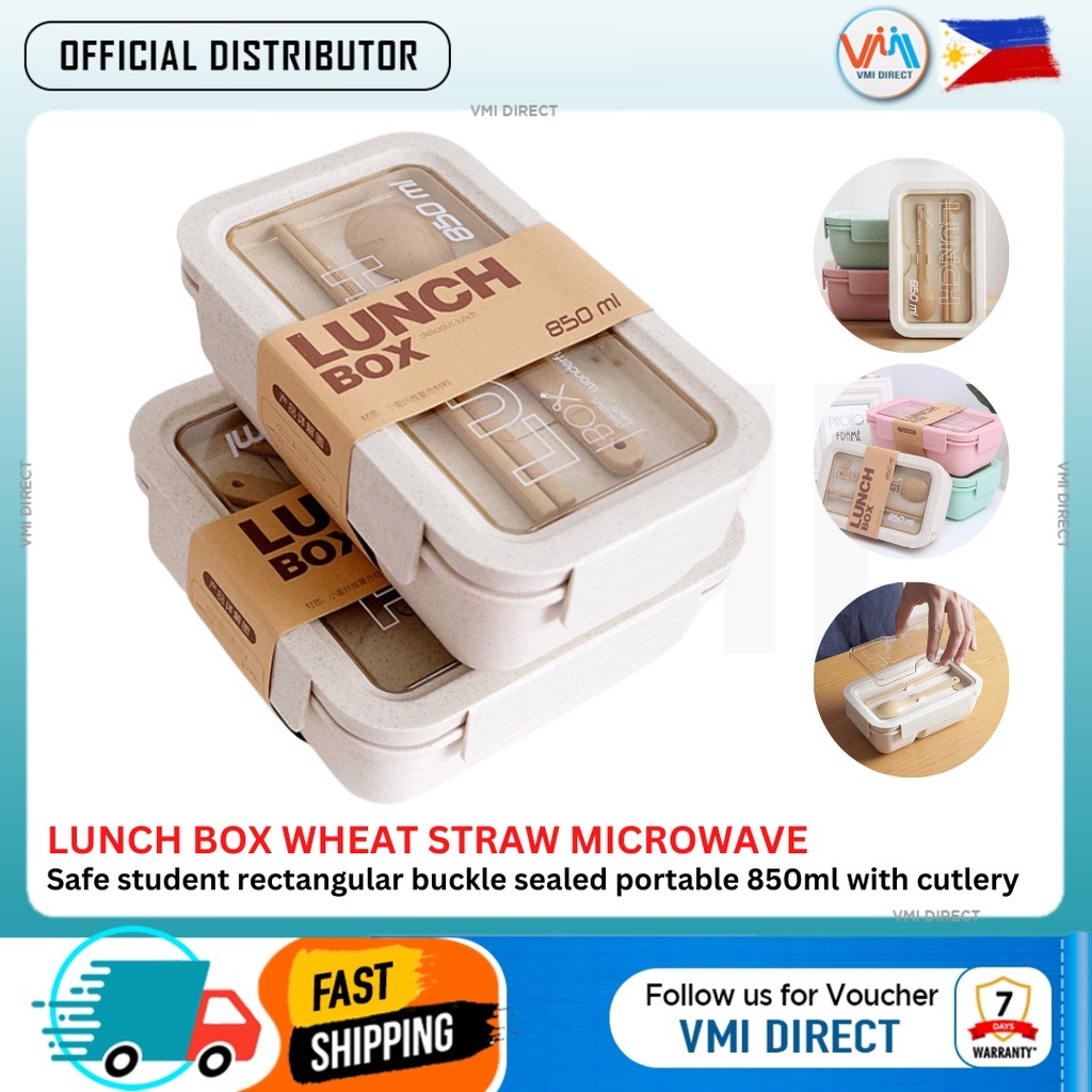 Lunch box Wheat straw microwave safe student rectangular buckle sealed portable 850ml with ...