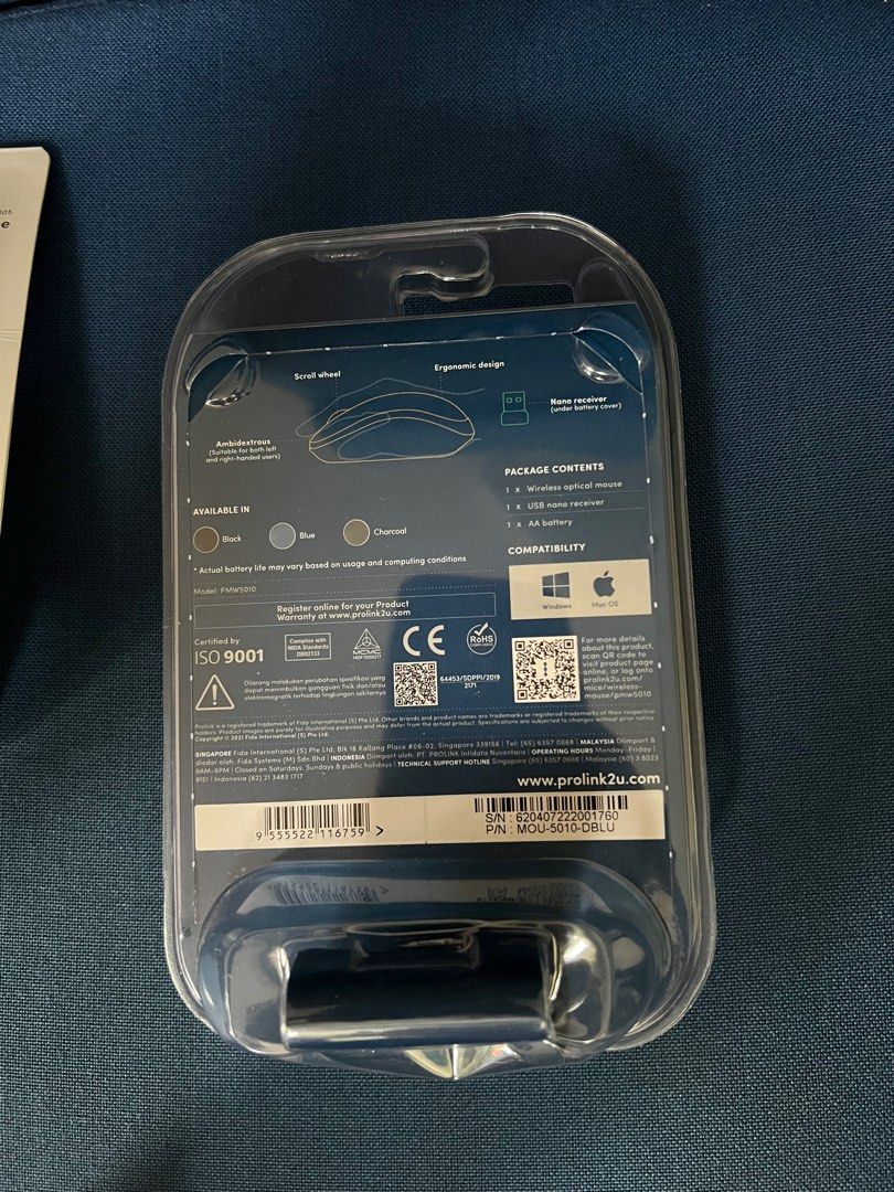 Prolink Optical Dark Blue Wireless mouse. Ergonomic Design. PMW 5010 ...