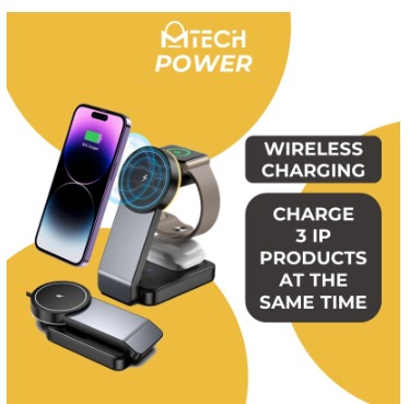 MTech MagTri 3-in-1 Magnetic Wireless Charger for Smartphones, Wireless ...