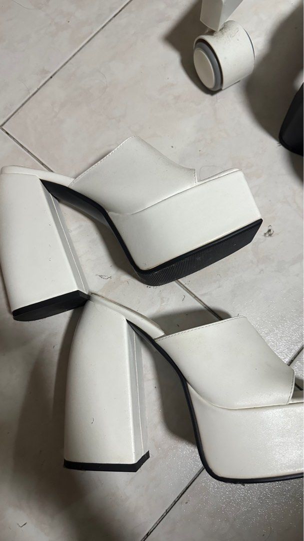 naked wolfe platform y2k block heels (black and white), Women's Fashion ...