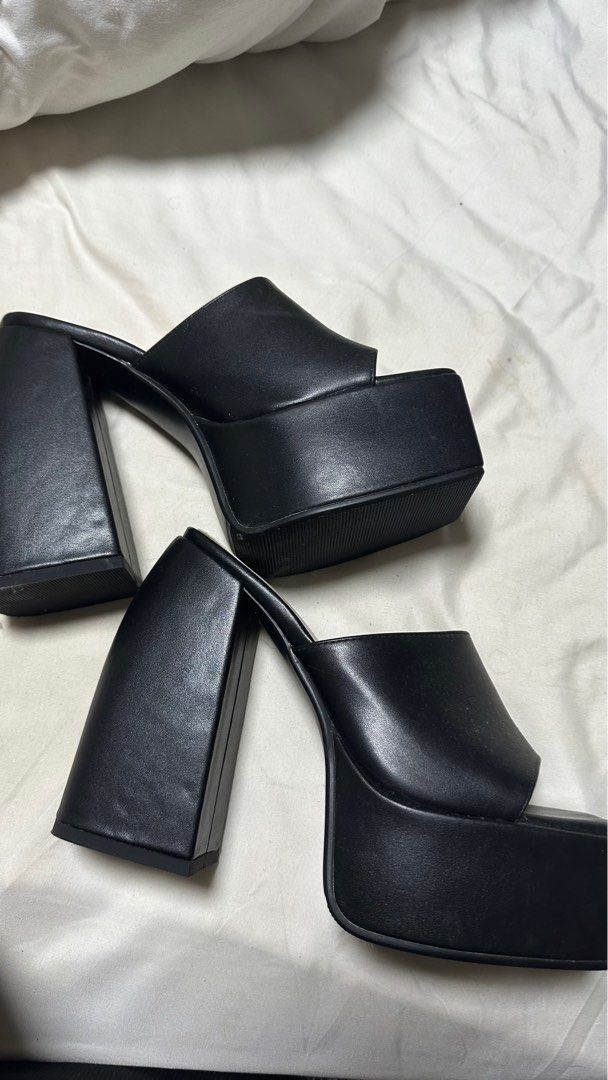 naked wolfe platform y2k block heels (black and white), Women's Fashion ...