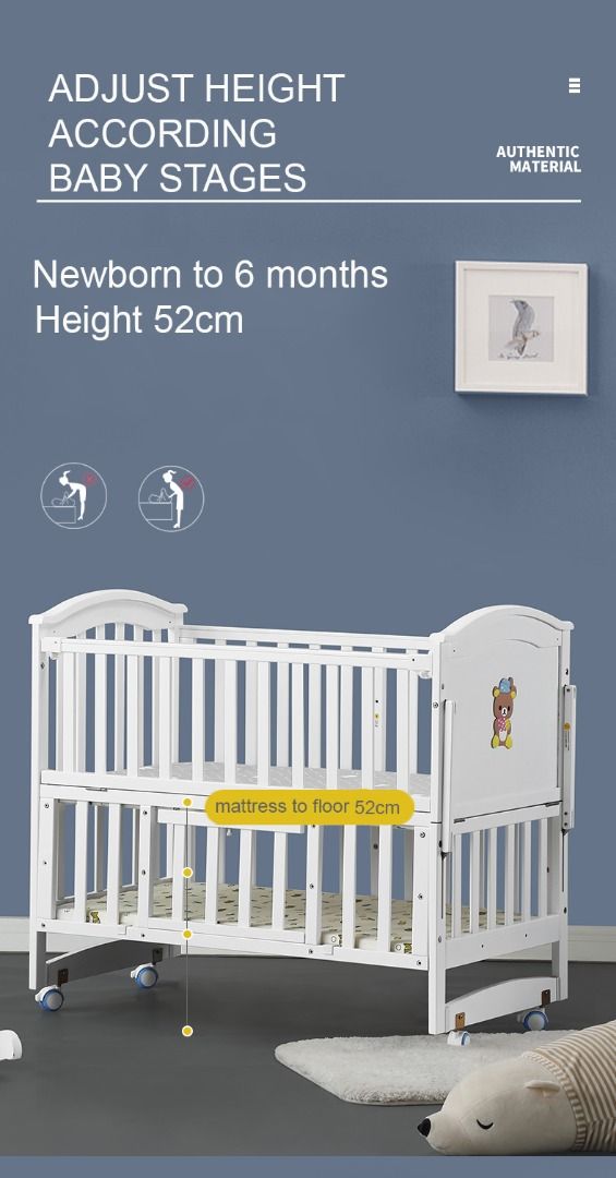 Newborn Baby Cirbs Solid Wood Multifunctional Baby Cots White 0-12 years Kids Bed Cradle Bed ...
