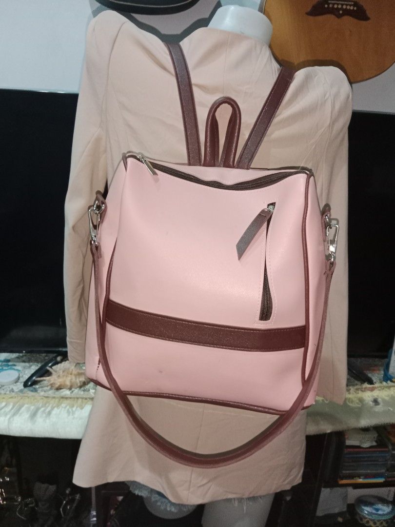 Old Rose & Choco Brown 2 Way Backpack and Shoulder Bag in 1, Women's ...